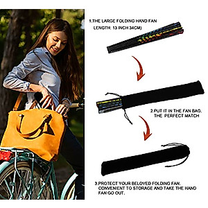 Amajiji Large Rave Folding Hand Fan Bag, Black Fabric Sleeve Hand Fan Protector Pouch Pocket Fan Bag Gifts Bag (4PCS)