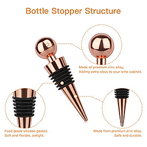 3 Pcs Wine Stopper Bottle Stopper Wine Saver, Yimerlen Silicone Vacuum Wine Bottle Corks, Reusable Wine Stopper Used for Bar, Holiday Party Keep Wine Fresh Suitable for Standard Bottle (Rose Gold)