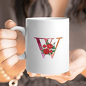 Yelolyio English Alphabet Letter Coffee Mug, Alphabet Initial Letter W Coffee Cup, Monogram Mug Cup, 11oz