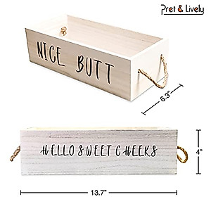 Pret & Lively Farmhouse Box, Nice Butt, Hello Sweet Cheeks,Home Decor, Storage Basket, Toilet Paper Holder, Funny Gift, Diaper Caddy, Cute Signs, Rustic Wooden Crate with Rope Handles, White