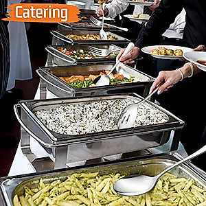 Large Serving Utensils Set of 8, E-far Stainless Steel 9.8 Inch Serving Spoons Slotted Spoon, 9.9 Inch Serving Fork, 9.4 Inch Serving Tong for Buffet Catering Banquet, Mirror Finish & Dishwasher Safe