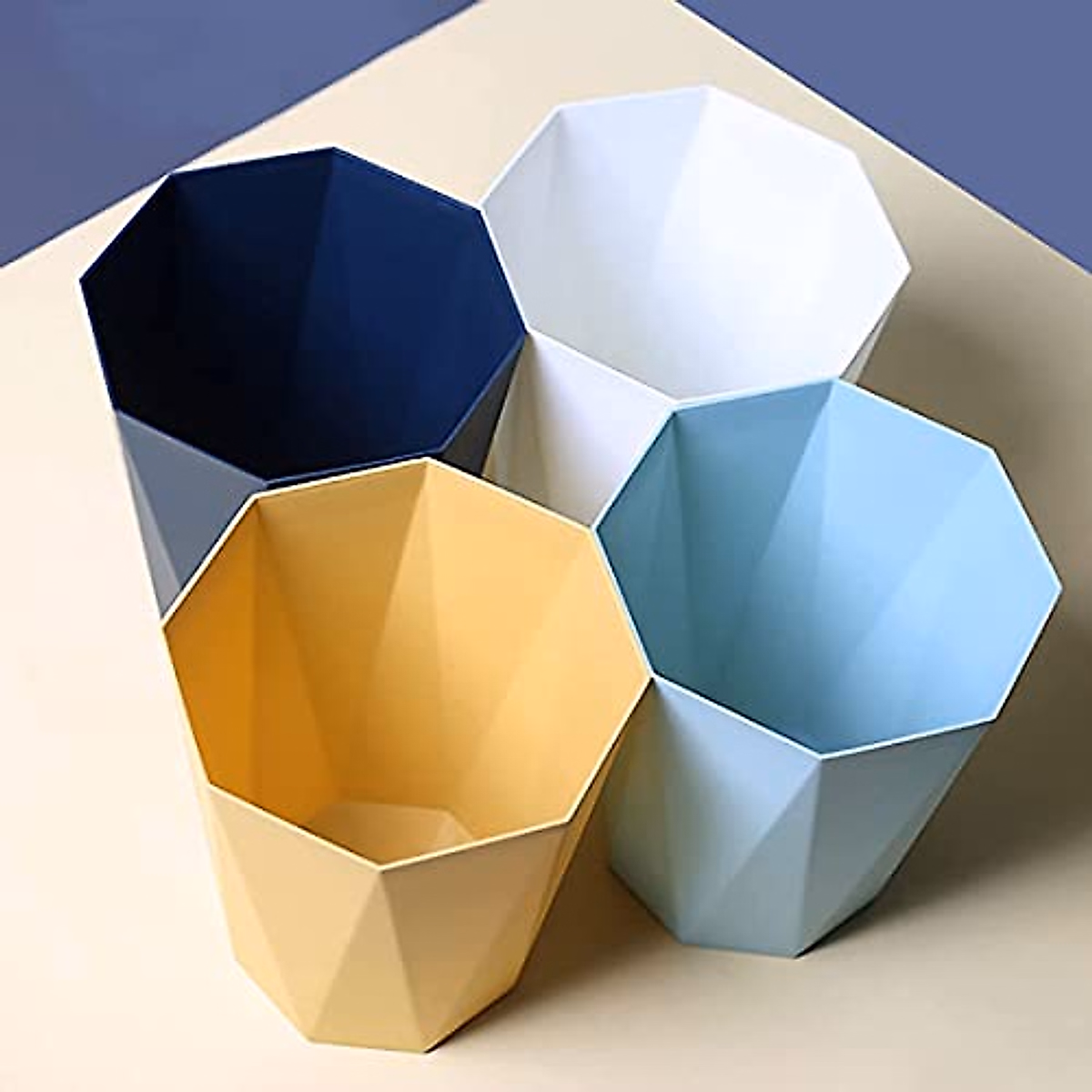 Qinlee Spruce Sleek and Stylish Polygonal Plastic Small Wastebasket Trash Can for Bedroom, Living Room, Home Office, Children's Room Garbage Container Bin(Mustard Yellow,L/9"x11.8")