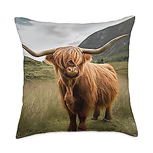 Scottish Hyland Cow Highlander Cow Decor Scottish Highland Decor Cow Print Throw Pillow, 18x18, Multicolor