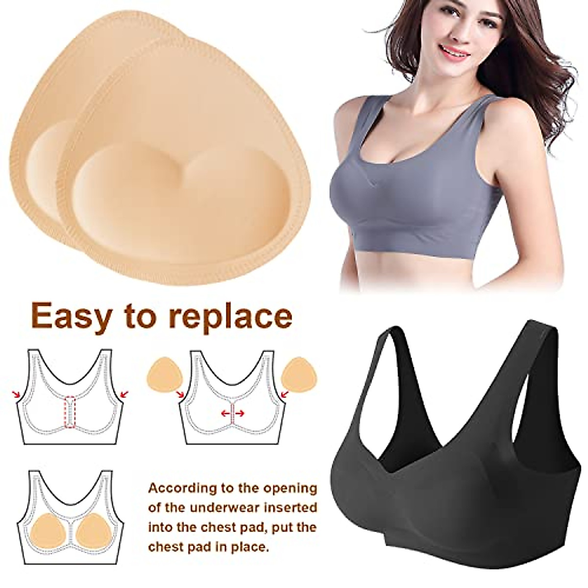 TopBine Removable Bra Pads Inserts Women's Comfy Sports Cups Bra Insert for Bikini Top Swimsuit