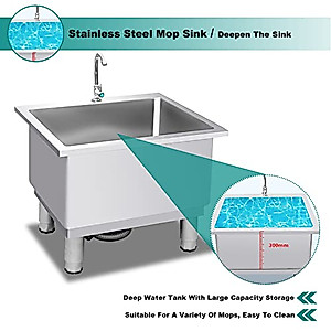 Stainless Steel Commercial Mop Sink, Large-Capacity Deepening Sink, Floor-Standing Mop Sink Suitable for Home Hotel Bar