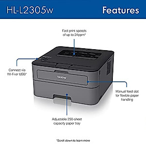 Brother HLL2305W Compact Mono Laser Single Function Printer with Wireless and Mobile Device Printing