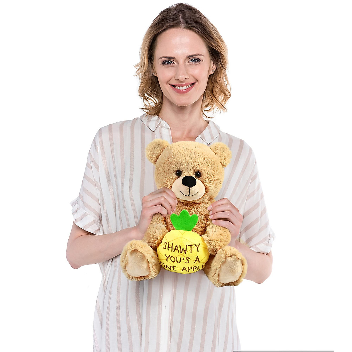BenBen Shawty U Fine Teddy Bear for Girlfriend, 10 inch Teddy Bear Stuffed Animal with Pineapple, Funny Plush Bear Toy Gift for Her, Women, Wife on Christmas Valentine's Day Anniversary