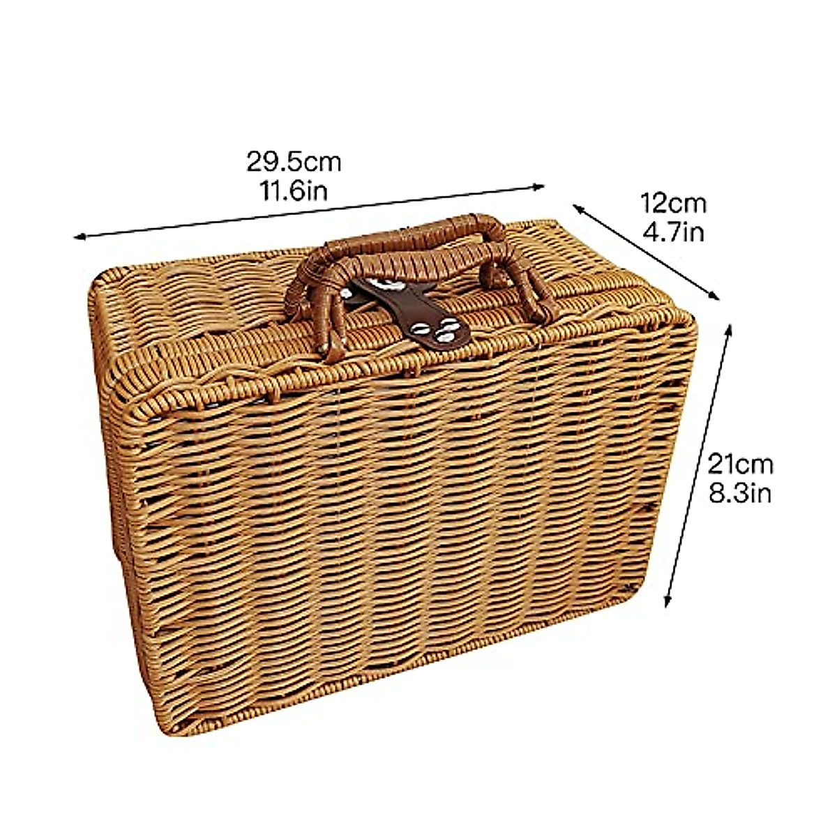 HANTURE Rattan Suitcase Storage Basket Hand Woven Seagrass Baskets Makeup Organizer with Handle Rustic Wicker Bins For Picnic Shelf Box, 29.5x21x12cm/ 11.6x4.7x8.3 inch