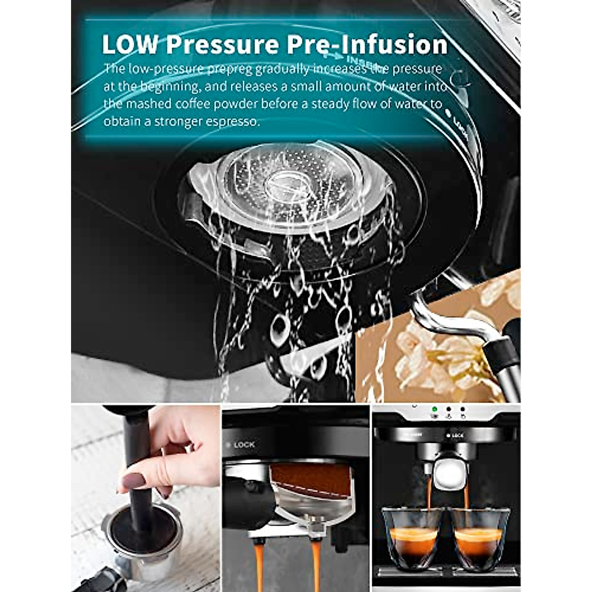 Gevi Espresso Machine 15 Bar Pump Pressure, Cappuccino Coffee Maker with Milk Foaming Steam Wand for Latte, Mocha, Cappuccino, 1.5L Water Tank （Tibetan Black）