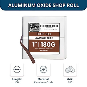 Benchmark Abrasives 1” X 150’ Shop Roll Emery Cloth Sandpaper Roll, Aluminum Oxide Sand Paper for Wood Furniture, Metal Polishing, Sanding, Automotive, Plumbing, Finishing - 180 Grit