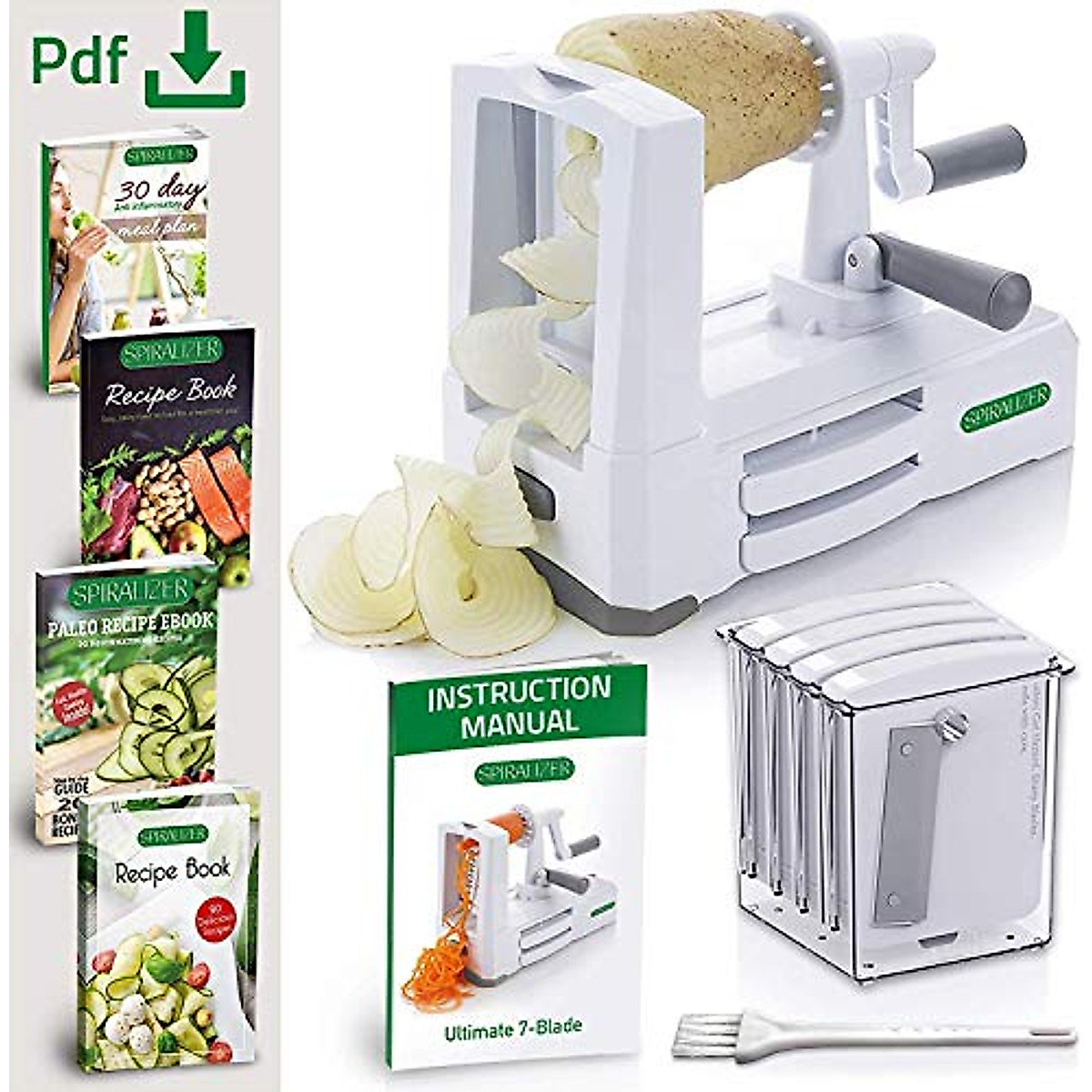 Spiralizer 7-Blade Vegetable Slicer, Strongest-and-Heaviest Spiral Slicer, Best Veggie Pasta Spaghetti Maker for Keto/Paleo/Non-Gluten, Comes with 4 Recipe Ebooks