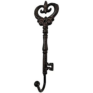 Comfy Hour Antique & Vintage Interior Collection Cast Iron Key Single Coat Hook Clothes Rack Wall Hanger - Metal, Heavy Duty, Brown, Recycled, Decorative Gift Idea