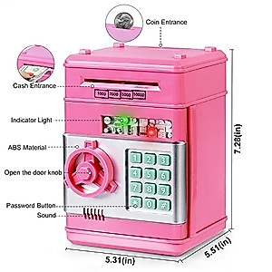 Refasy Piggy Bank for Girls Boys 4-11 Years Old, Christmas Birthday Gifts Toy for Kids Electronic ATM Money Bank for Adults Money Saving Box Safe Coin Bank Toy Pink