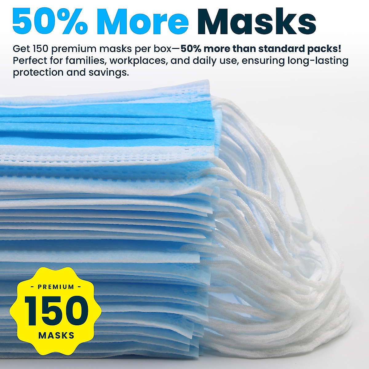 PURE GEM [Pack of 100] Single Use Disposable Blue Face Mask, Soft on Skin, Pack of 3-Ply Masks Facial Cover with Elastic Earloops Great For Home, Office, School, and Outdoors