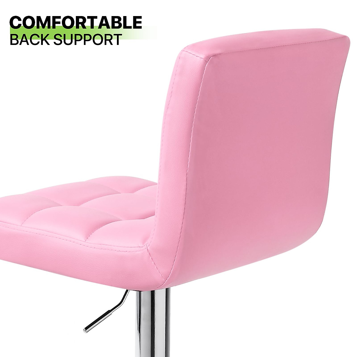 Magshion Faux Leather Bar Stools Adjustable 360 Degree Swivel Backrest Footrest Barstool Set of 4, Pink