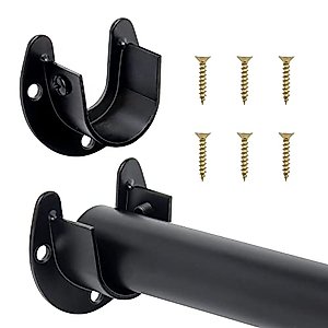 Closet Rod Bracket Stainless Steel Socket Flange Holder Heavy Duty Screw Pole Curtain Rod Shower Rod Support Black 2pcs