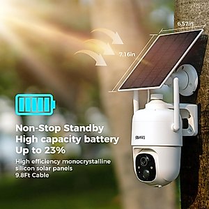 Sovmiku CQ1 AI 2K Solar Security Camera Wireless Outdoor, Battery Powered Cam, Two-Way Audio,PIR Motion Detection, Easy to Setup, Pan/Tilt 360° View,Color Night Vision,Audible Flashlight Siren,SD Slot