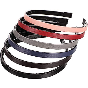 WILLBOND 6 Pieces Skinny Leather Covered Headband Plastic Skinny Headband Hair Loop Clasp Hairbands Solid Simple Headband for Women(1.1 cm,Matte Pink, Wine Red, Navy Blue, Coffee, Black and Grey)