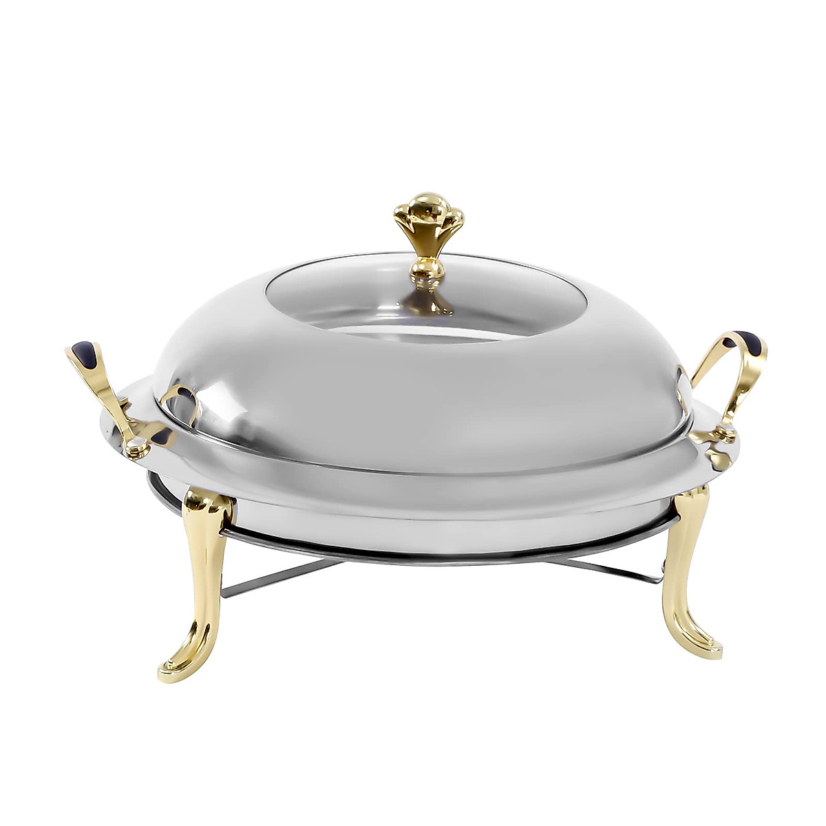 Fetcoi Round Chafing Dish, 3.17QT Stainless Steel Buffet Warmer Tray with Lid and Chafing Fuel Holder for Kitchen Party Dining Buffet Catering Event Parties (Gold)