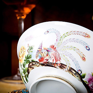 Classic Pottery Tableware,Ceramics Dinnerware Set, High-end Enamel Porcelain Soup Pot/Plate/Bowl | 50 Pieces Bone China Dinner Sets for Family Gathering and Wedding Gifts