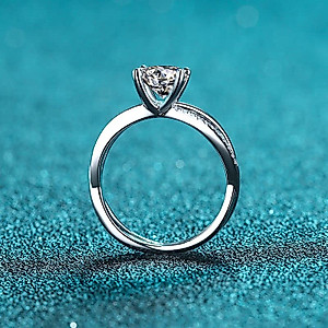 Jiostonor Moissanite Engagement Ring 925 Sterling Silver in 18K White Gold Plated, 4-Prong Petite Hollow out design Round Cut Ring 1.0 CT Moissanite Engagement Ring Promise Bridal Ring