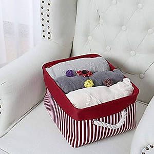 uxcell Storage Basket Bin with Cotton Handles,Collapsible Laundry Basket for Toy Clothes Storage,Canvas Fabric Basket for Closet,Red (Medium -15.7"x11.8"x8.3")