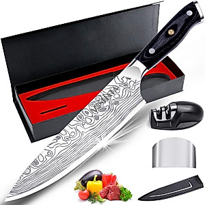 MOSFiATA 8 inch Chef's Knife & 8 inch Tatanium Plated Chef's Knife & 7 inch Santoku Knife