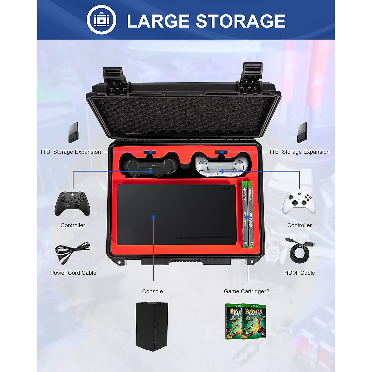 DEVASO Hard Carrying Case Compatible with Xbox Series X, Professional Deluxe Waterproof Case Soft Lining Hard Case for Xbox Series X Console, Controllers, Headset and Other Accessories