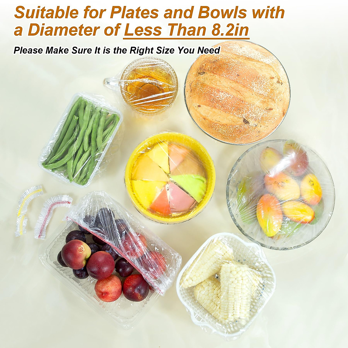 DAOZIJI Plastic Bowl Covers Elastic Reusable Fresh Keeping Bags/100ps, Plastic Food Covers Stretch Reusable, Reusable Bowl Covers for Bread Proofing, Disposable Elastic Bowl Covers for Outside