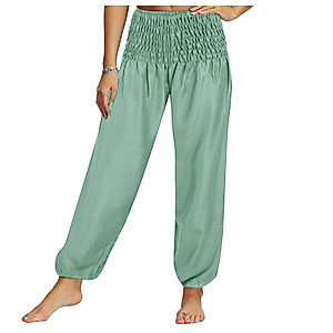 Dreamlascar Women's Smock Thai Pants Sporty Gym Athletic Jogger Pants Solid Soft Loose Yoga Pants Casual Lounge Trousers Mint Green