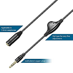 PChero 3.5mm Headphone Extension Cables, 2pcs 3.5mm Male to Female Stereo Audio Extension Cord with Volume Adjustment Control for Smartphone Tablets MP3 Players - 10inch