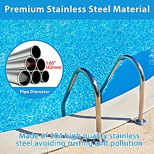 Pool Ladder, 3 Step In-Ground Swimming Pool Step, Stainless Steel Pool Ladder Step for Indoor/Outdoor Pool, Heavy Duty Non-Slip Inground Ladder, Easy Assembly
