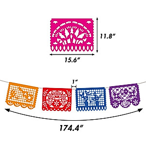 DomeStar Mexican Party Banner, 18 Feet Plastic Fiesta Banner Cinco de Mayo Dia De Los Muertos Decor Day of The Dead Papel Picado Decorations Mexican Fiesta Garland for Mexican Party Supplies
