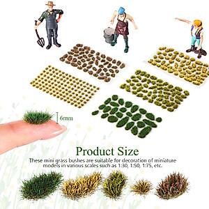 288 Pcs Static Grass Tuft Flower Cluster Vegetation Groups Self Adhesive Artificial Model Grass Tufts DIY Miniature Colorful Flower Cluster for Terrain Railway Scenery Table Landscape (Grass Style)