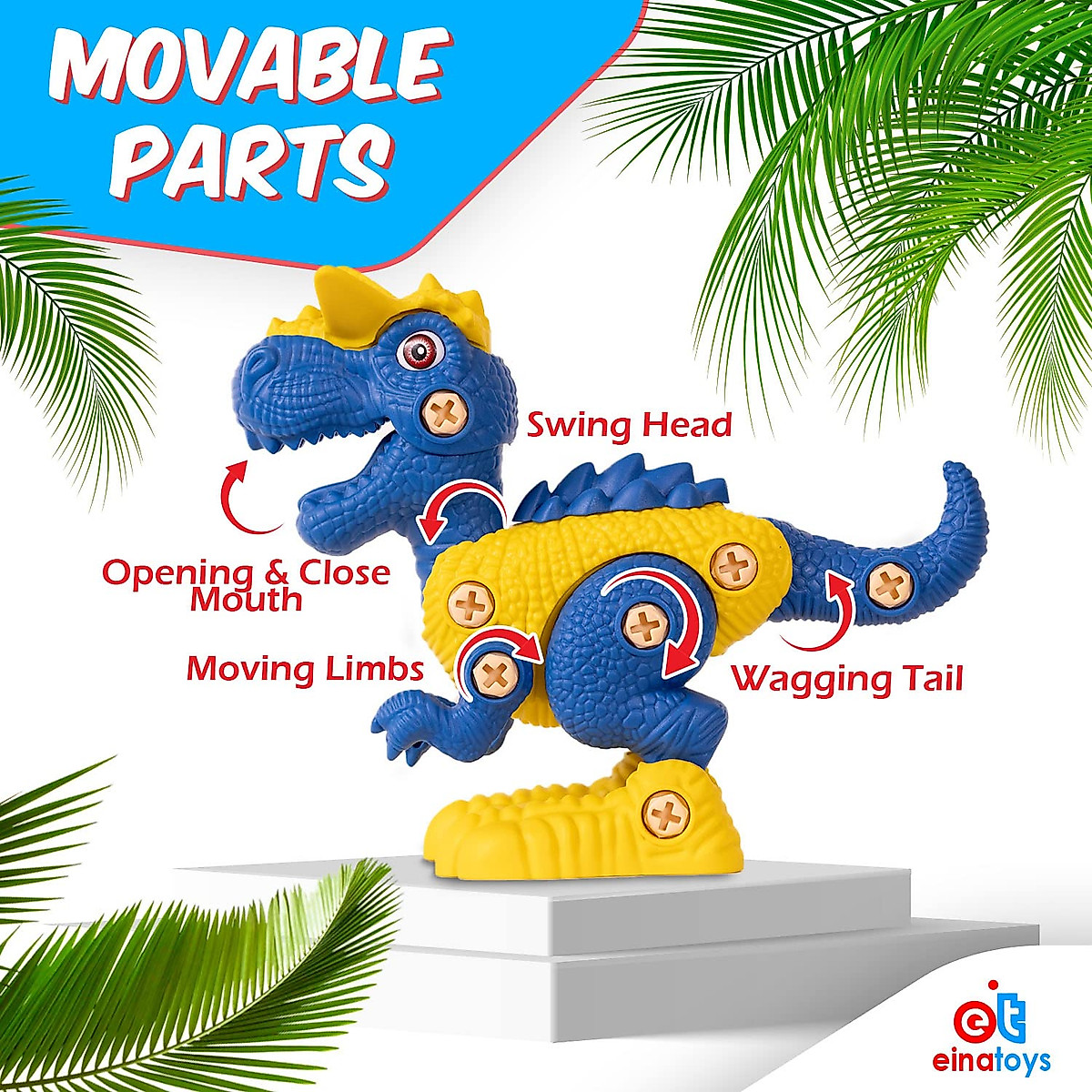 einatoys Take Apart Dinosaur Toys for Boys & Girls – Ages 3, 4, 5, 6, and 7 STEM Building Toys with Electric Drill – 3 Pc. Construction Building Toy Dinosaur Set – Fun and Educational Birthday Gift