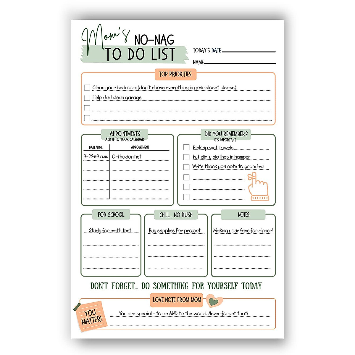 Mom's No-Nag To-Do List, 50 Tear-Off 6"x9" Sheet Pad (Perfect for Tweens and Teens) - Organizer, Scheduler, Daily Planner, Productivity Tracker for Organizing Goals, Notepad