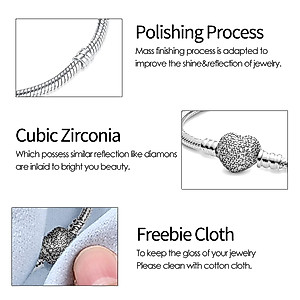 KUNSIR Snake Chain Charm Bracelets for Charm 925 sterling silver Jewelry Bracelet Fits Any Charm Gift for Women