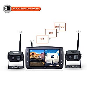 Wireless Backup Camera System with 7 inch Splitscreen, Waterproof Wireless Rear View Camera with Night Vision, Support add 2nd Wireless Reversing Camera for Trailer, RV, Trucks, Horse-Trailer, etc