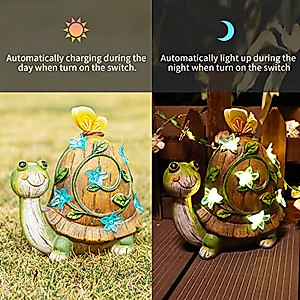 Afirst Garden Statue Turtle Figurine - Solar Powered Resin Animal Sculpture Light Indoor Outdoor Decorations Patio Lawn Yard Art Ornaments