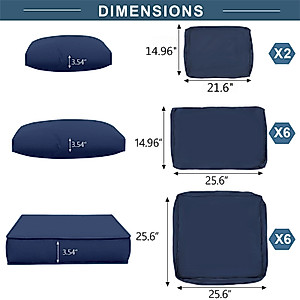 14 Pcs Outdoor Cushion Slipcovers Outdoor Patio Cushion Covers Replacement Waterproof with Zipper for Outdoor Furniture, Patio Sofa Couch 3 Sizes, Covers Only (Navy Blue)