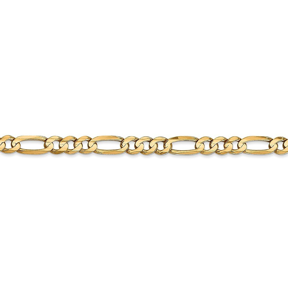 Solid 14k Yellow Gold 4.50mm Concave Open Figaro Chain Bracelet - with Secure Lobster Lock Clasp 7"