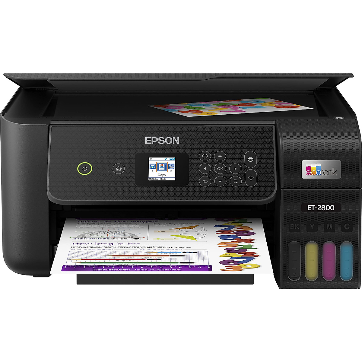Epson EcoTank ET-2800 All-in-One Wireless Inkjet Color Printer, Print&Copy&Scan, 1200x2400 dpi, 1.44" Color LCD Display, Cartridge-Free, Photo Printing, Wi-Fi, Black, with Lanbertent Printer Cable