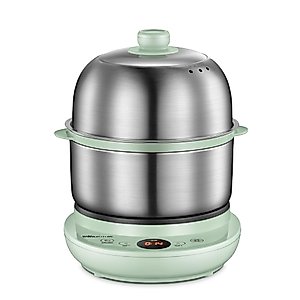 Bar Electric Small Food Steamer 2 Tier, Egg Cooker with Steaming & Frying, Stainless Steel Vegetable Steamer for Cooking, Anti-dry Burn Protection, 9.5h Preset, 360W, ZDQ-B14Y5