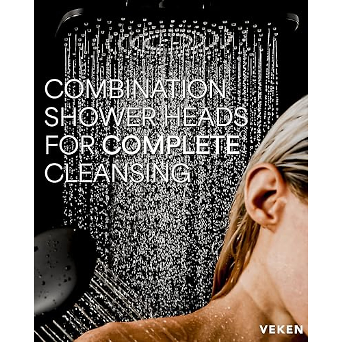 Veken 12 Inch High Pressure Rain Shower Head -Shower Heads with 5 Modes Handheld Spray Combo- Wide RainFall shower with 70" Hose - Adjustable Dual Showerhead with Anti-Clog Nozzles- Matte Black