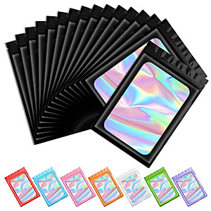 Funfery 100 pcs Mylar Holographic Resealable Odor Proof Foil Pouch Bags for Food, Lipgloss, Jewelry, Eyelash Packaging - 3x4.7 Inch
