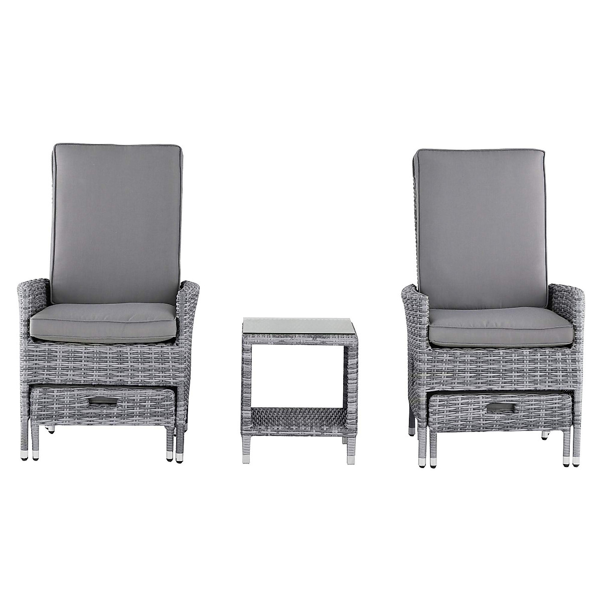 Elle Decor Vallauris Patio Outdoor Furniture Collection, Premium All Weather Wicker, 5 Piece Reclining Set, Gray