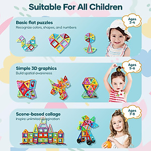 Assark Magnetic Tiles, 98pcs Magnetic Blocks Set Magnet Toys with 2 Cars, Kids Magnetic Building Blocks Set for 3 4 5 6 7 8+ Year Old Boys Girls, STEM Preschool Toys for Gift