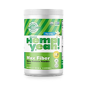 Manitoba Harvest Hemp Yeah! Organic Max Fiber Protein Powder, Vanilla, 16oz; with 10g of Fiber, 9g Protein and 1.9g Omegas 3&6 per Serving, Preservative Free, Non-GMO
