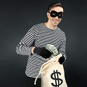 Robber Costume Set, Include 11.8x15.7inch Dollar Sign Money Bag, Black Gloves, Eye Mask for Halloween Party Pirate Thief Cosplay Costume