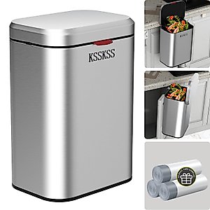 KSSKSS 2.1 Gallon Kitchen Compost Bin with Lid and Inner Bucket, 8L Stainless Steel Hanging Trash Can with Removable Inner Bucket for Cupboard/RV, Mountable Indoor Compost Bucket (Silver)